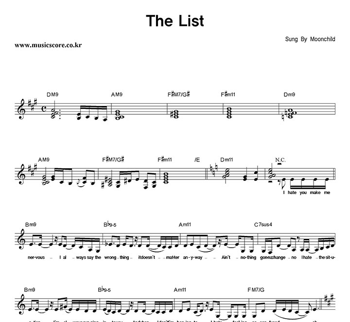 Moonchild The List 악보