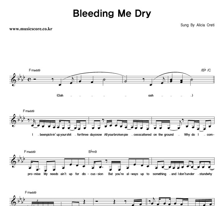 Alicia Creti Bleeding Me Dry 악보