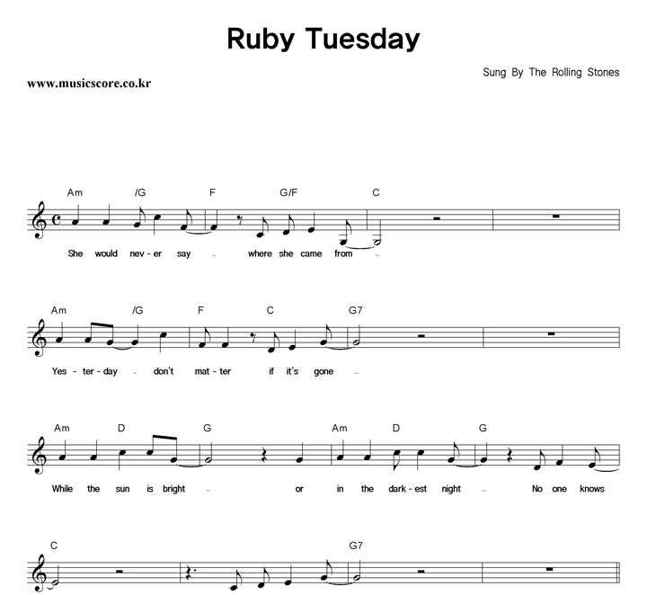 The Rolling Stones Ruby Tuesday 악보