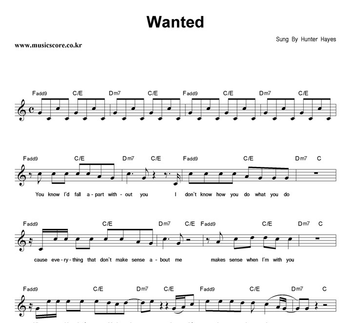 Hunter Hayes Wanted 악보
