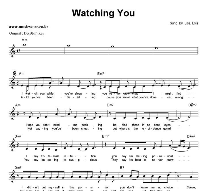 Lisa Lois Watching You C키 악보