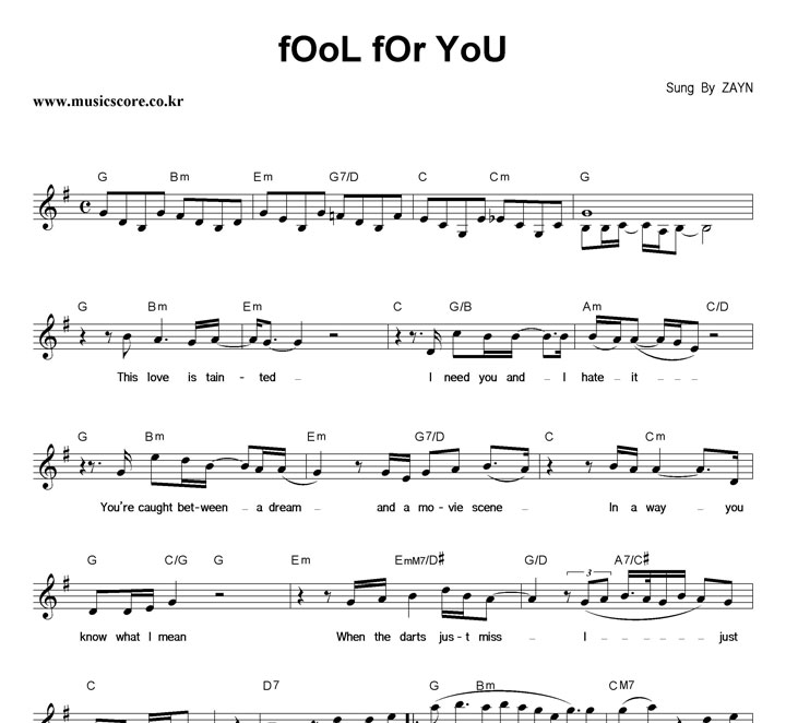 ZAYN fOoL fOr YoU 악보