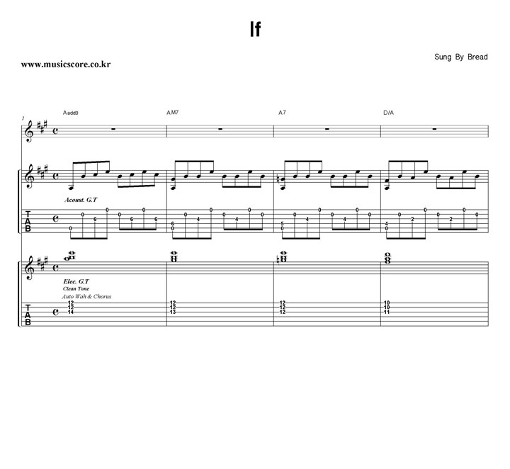 Bread If 기타 타브 악보