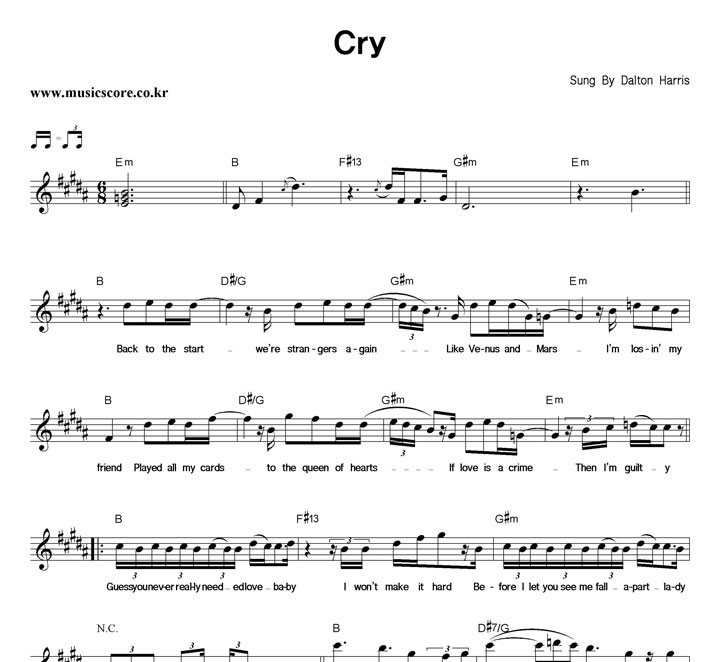 Dalton Harris Cry 악보